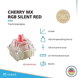 Bundle of 90 Cherry MX RGB Silent Red Switches for Mechanical Gaming Keyboards & Ranked Premium CNC Machined Switch Opener