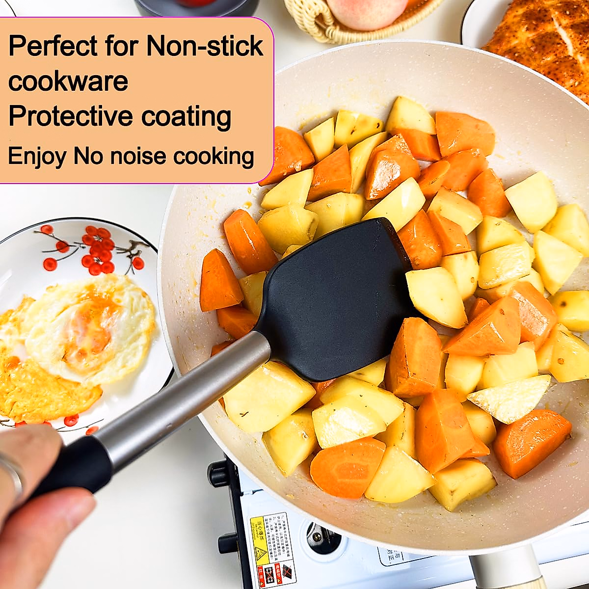 KLAQQED 5Pcs Silicone Spatula Heat Resistant Long Large Spatulas Set for Nonstick Cookware, Rubber Pancake Fish Turner Spatula for Kitchen Use Silicone Spatula Cooking Kitchen Utensils Set Black