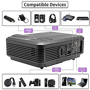 Full HD 1080P Projector 7500LM, Indoor Outdoor Movie Projector with 50,000 Hours LED Lamp Life, 200" Home Theater Projector Video Gaming for iOS Android Smart Phone/PC/Laptop/DVD/TV Stick/HDMI/USB/VGA