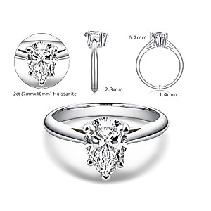 AINUOSHI Sterling Silver Moissanite Diamond Ring, 2.0ct Pear Shaped Wedding Ring, D-E Color Grade, Perfect for Wedding, Engagement Proposal and Anniversary. Size 4.0 In US