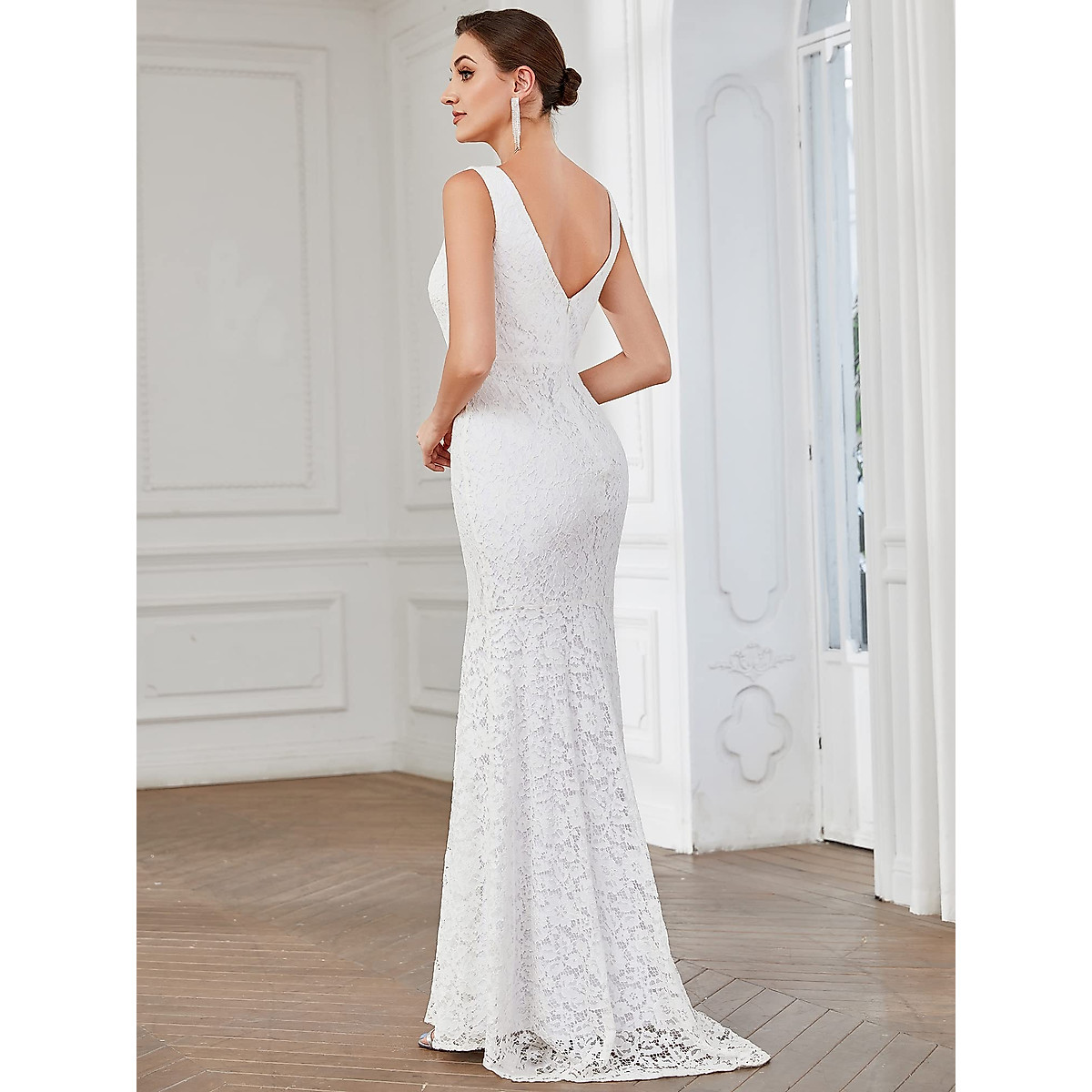 Ever-Pretty Womens Plus Size Elegant Lace Floor Length Sleeveless Prom Dress 22 US White