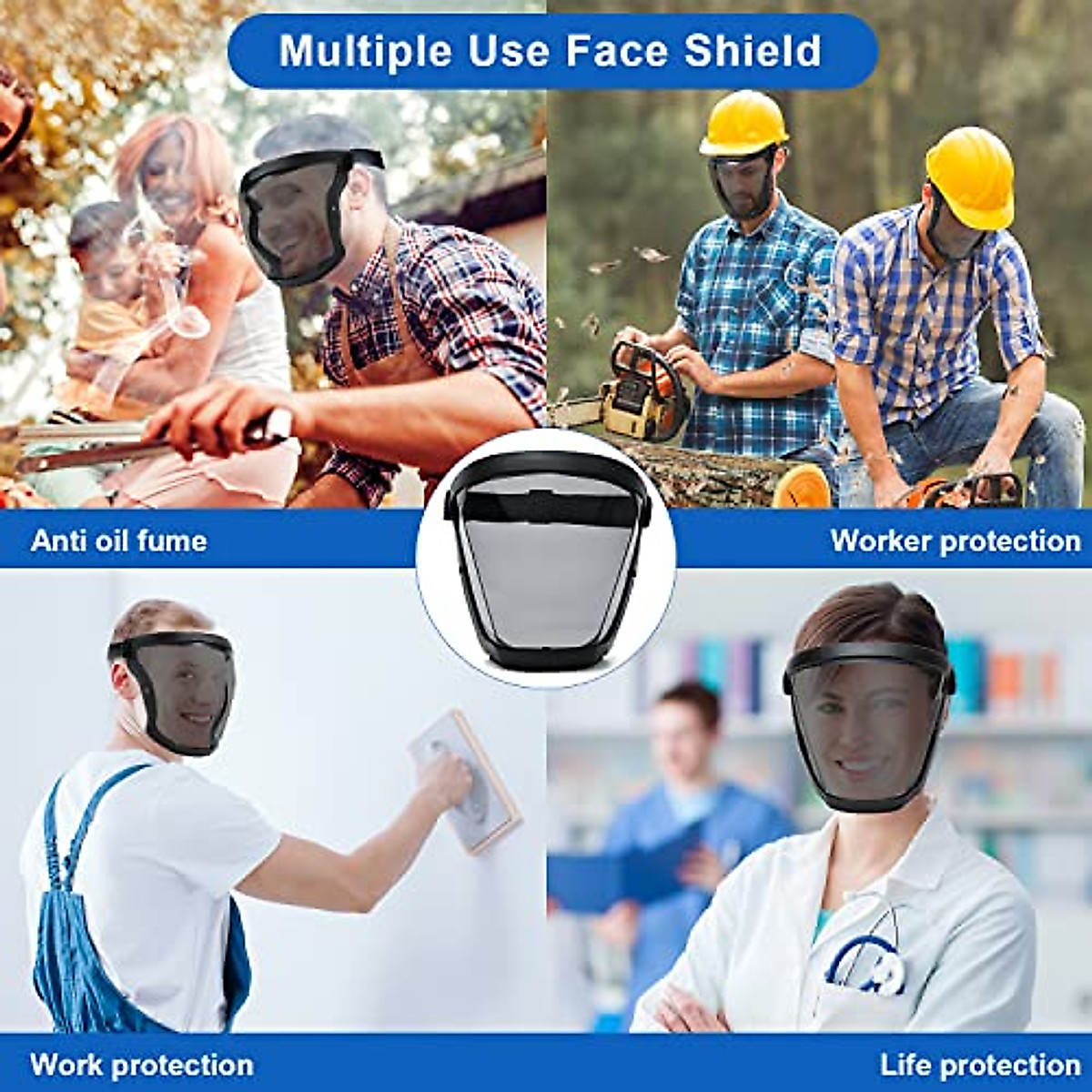 BFhongly 2 Pack Anti Fog Protective Full Face Shield, Plastic Safety Face Shield Equipment for Unisex and Adult, Reusable High-Definition Face Protection for Eye, Nose, Mouth Protection