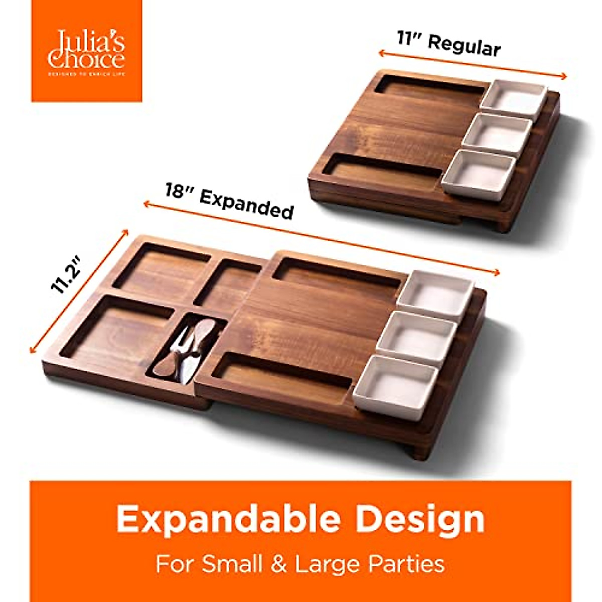 Julia's Choice Charcuterie Board Set - Cheese Board Set - Wood Serving Board – Compact Swivel Cheese Board with Knives and Bowls – Wedding Gifts - Bridal Shower Gifts - House Warming Gifts New Home