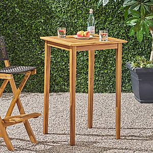 Christopher Knight Home Teresa Outdoor Minimalist Acacia Wood Square Bar Table Teak Finish