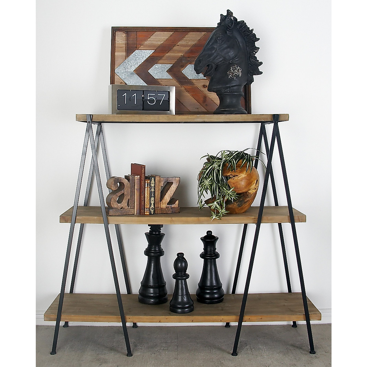 Deco 79 Antique Colonial Useful Wood Metal 3-Tier Shelf, 59" x 18" x 51", Brown