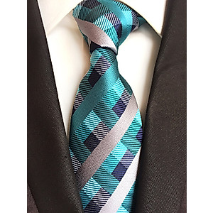 Secdtie Men's 4 Pack Plaid White Silver Jacquard Woven Silk Tie Bpys Formal Necktie Teal Silver, Yellow Blue, Blue Navy, Gray Pink