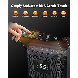 FHstars Space Heater for Indoor Use, 1s Fast Heating Electric Oscillating Portable Heaters with Thermostat, 1500W Ceramic PTC Room Heater with 4 Modes, 24H Timer, LED Display, Safe for Office Use…