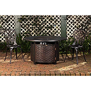 Fire Sense 62373 Florence Woven Aluminum Convertible Gas Fire Pit Table 55,000 BTU Multi-Functional Outdoor with Fire Bowl Lid, Nylon Weather Cover & Clear Fire Glass - Bronze Finish - Round - 44"