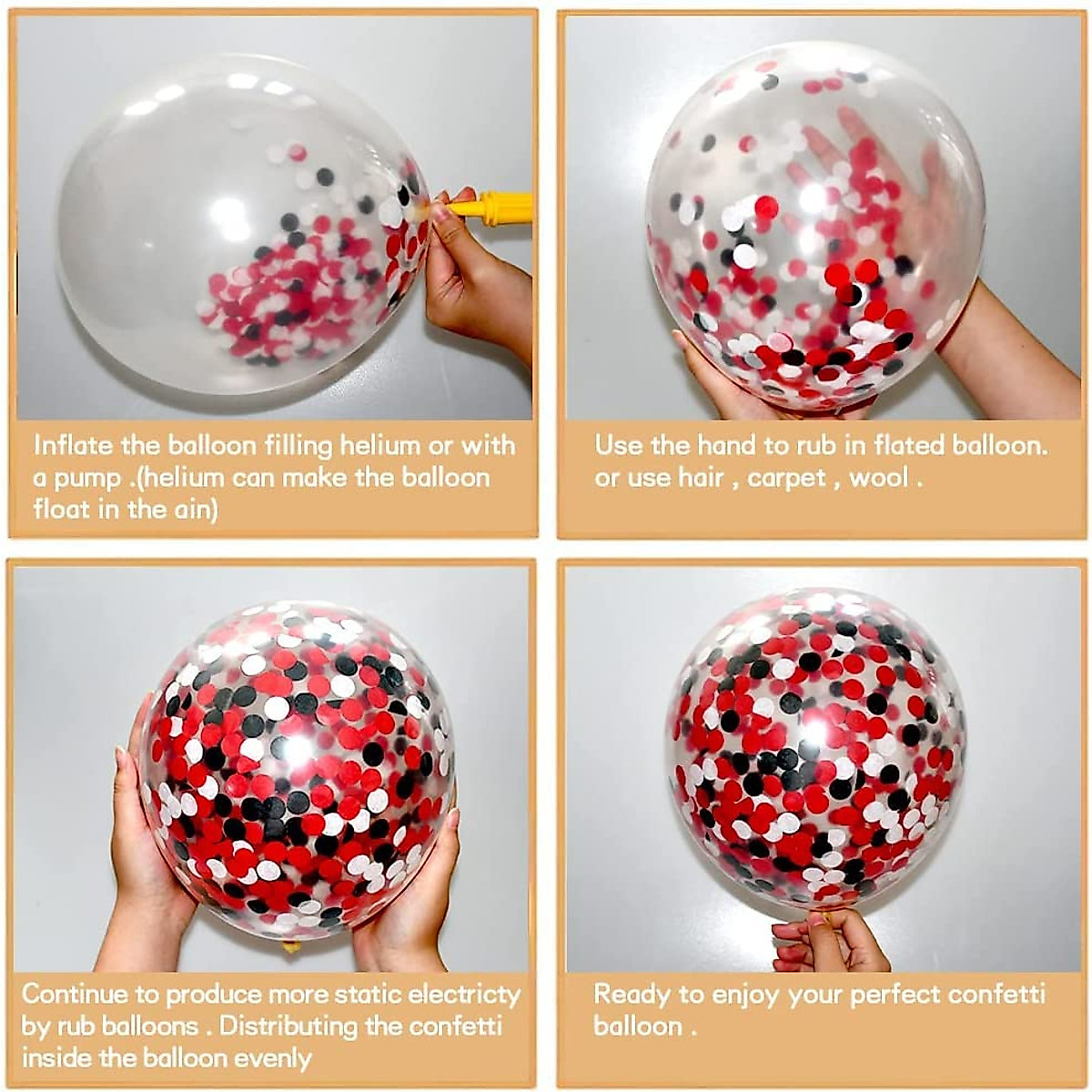 Red and Black Latex Balloons, 50 Pack 12 inch Black White Red Confetti Party Balloons with Ribbons for Birthday Graduation Wedding Bridal Shower Party Decoration