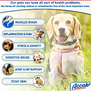 Accob - 2 Hemp Oil for Dogs and Cats - 200.000 MG - Hip Joint Pain, Stress Relief, Arthritis,Seizures, Chronic Pains,Anti-Inflammatory - Omega 3,6 & 9 - Organic- Calming Drops