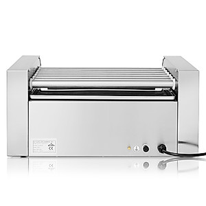Olde Midway Electric 30 Hot Dog 11 Roller Grill Cooker Machine with Bun Warming Drawer and Cover - Commercial Grade, Stainless Steel