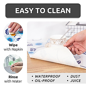 RAY STAR 18X96 Inch Shelf Liner for Kitchen Cabinets, Non-Adhesive Cabinet Liner Washable, PVC Drawer Liner for Dresser Non-Slip Bathroom (Blue Floral)(1 Roll)