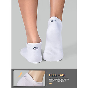 CS CELERSPORT Cushion No Show Tab Athletic Running Socks for Men and Women (6 Pairs),Small, White