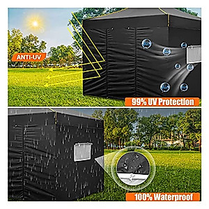 10x10 Pop Up Canopy Tent with 4 Removable Sidewalls, Waterproof Commercial Instant Gazebo Outdoor Tents for Party/Exhibition/Picnic with Carry Bag,4 Stakes & Ropes (Black)