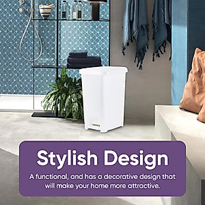 Superio 10.5 Gallon Slim Step On Pedal Plastic Trash Can, Waste Bin for Under Desk, Office, Bedroom, Bathroom- 42 Qt Beige 2 Pack (White)