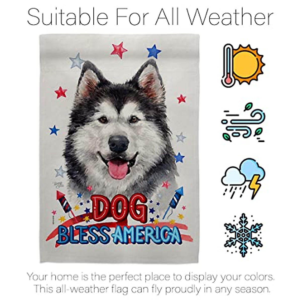 Breeze Decor Patriotic Siberian Husky Garden Flag Set Wood Dowel Dog Puppy Spoiled Paw Canine Fur Pet Nature Farm Animal Creature House Banner Small Yard Gift Double-Sided, Made in USA