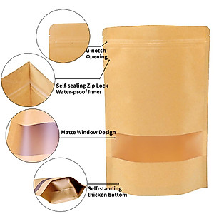 Moretoes 72pcs Resealable Bags with Window, 3.5 x 5.5 Inches Food Storage, Kraft Paper Stand Up Pouches, Treat, Coffee, Ziplock Bags for Home or Small Business for Packaging