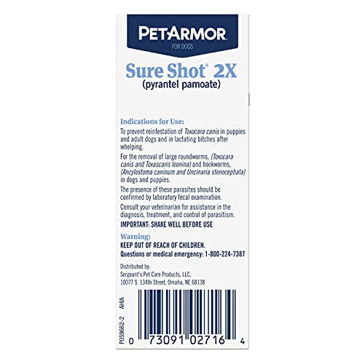 PetArmor Sure Shot Liquid De-Wormer for Dogs and Puppies, Liquid De-Wormer Treats Roundworms & Hookworms in Dogs and Puppies 2 Weeks and Older, For Dogs Under 120 lbs, 2 ounces