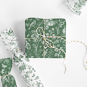 JarThenaAMCS 8 Sheet Sage Green Floral Wrapping Paper -Not Roll- Flower Birds Butterfly Gift Wrap Paper White Green Folded Flat Art Paper for Birthday Wedding DIY Crafts, 19.7 x 27.6 Inch