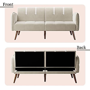 JAMFLY 69'' Velvet Futon Sofa Bed, Convertible Futon Couch Sleeper Sofa with Adjustable Armrests and Backrest, Modern Loveseat Sofa for Living Room, Bedroom…