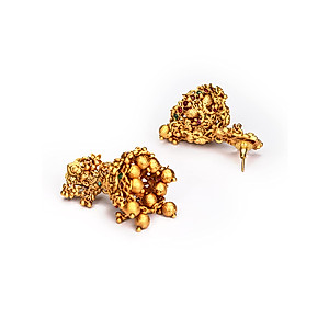 Priyaasi Golden Traditional Indian Jhumka Earring for Women | Goddess Design | Kemp Stone-Studded | Gold Plated | Pushback Closure | Bridal Earring for Wedding & Puja