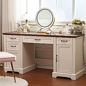 AHB 58" Executive Desk, Home Office Desk with Drawers and Cabinet, Wooden Workstation with Storage, Farmhouse Desk for Writing, Studying, Working