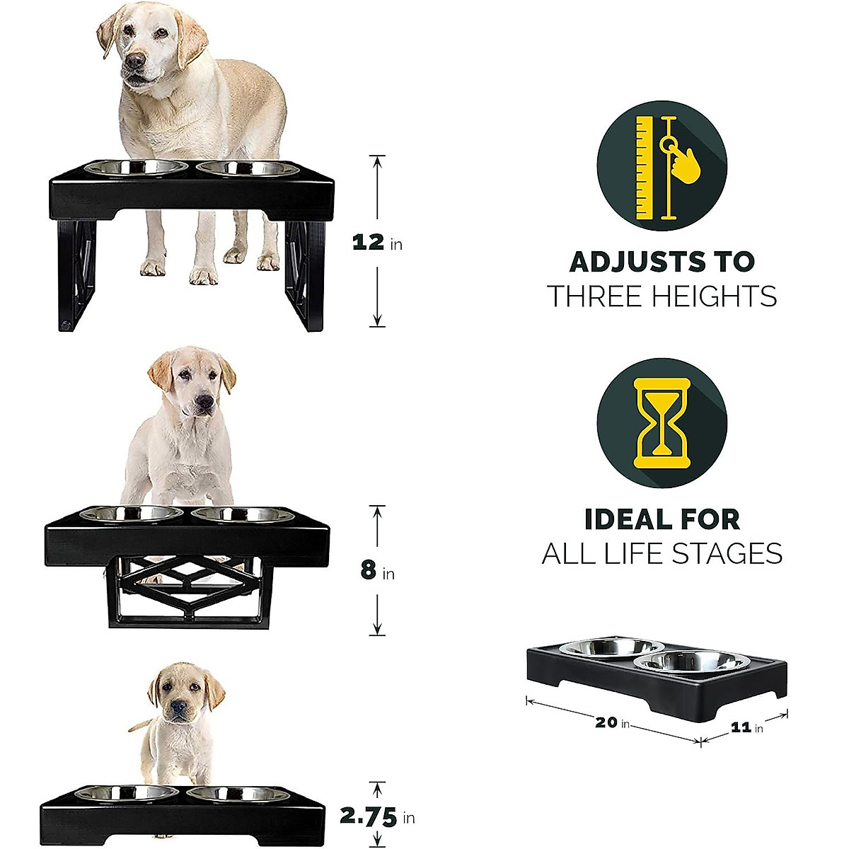 Hyper Pet Elevated Dog Bowls Large Breed, Adjustable Raised Dog Bowls Large Sized Dog Food and Water Feeder - Stainless Steel Dog Bowls