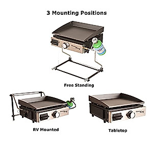 Flame King Flat Top Portable Propane Cast Iron Grill Griddle Tabletop, RV or Wall Mounted, Stand on Floor for Outdoor Camping, RV, Marine,Black
