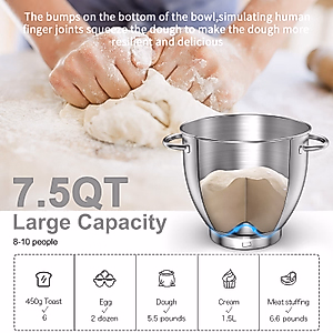 Vospeed 9 IN 1 Stand Mixer, 850W Tilt-Head Multifunctional Electric Mixer with 7.5 QT Stainless Steel Bowl, 1.5L Glass Jar, Meat Grinder, Hook, Whisk, Beater Dishwasher Safe - Silver