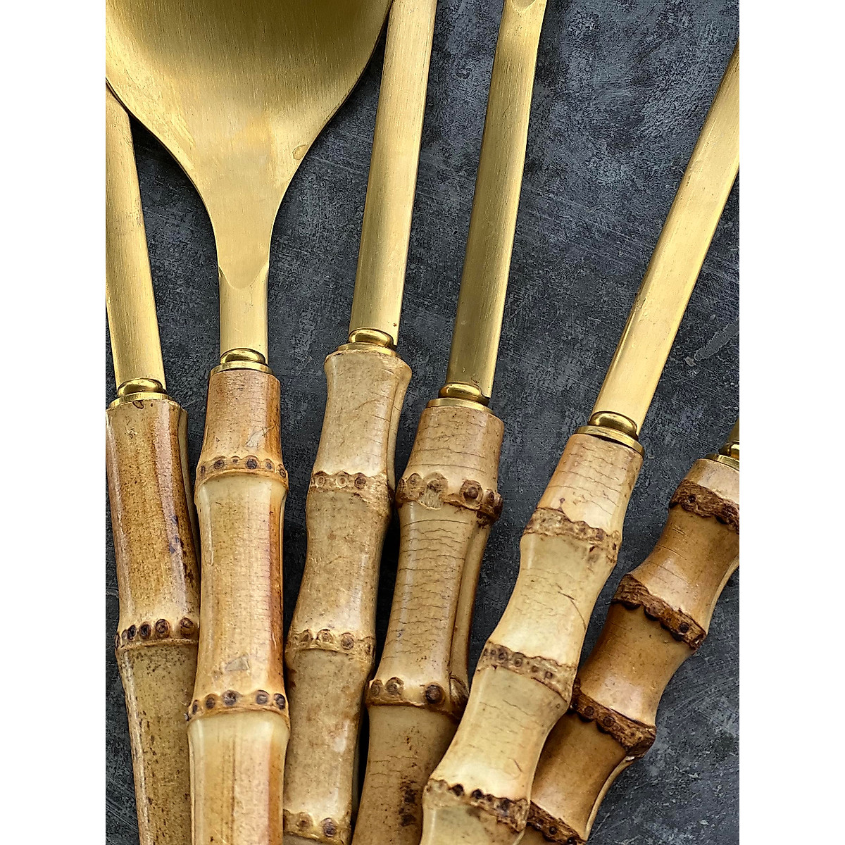 Bamboo Stainless Steel Cooking Tools Utensils Stainless - Brass/Gold Cooking and Serving Utensils - Gold Kitchen Utensils - Bamboo Wood Handled Gold Kitchen Utensils For Gold Kitchen