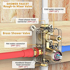 SunCleanse Shower System, Bathroom Rainfall Shower Faucet Set Complete with 7-Setting Handheld Shower Head Combo, Included Rough in Valve and Trim Kit, Brushed Nickel
