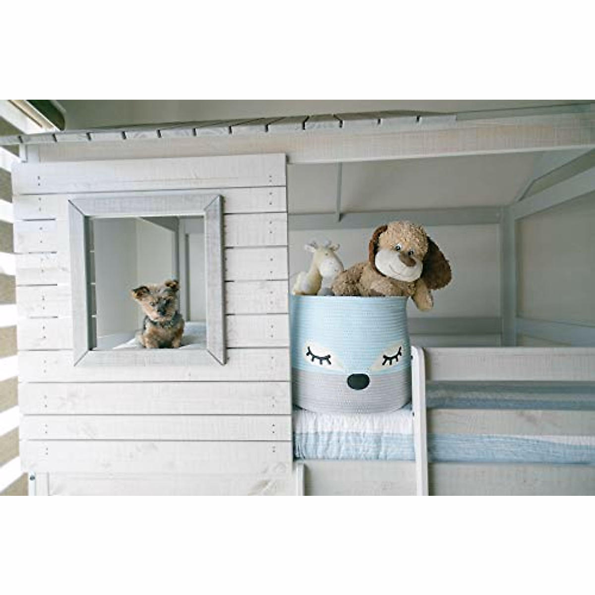 Woven Baby Basket for Nursery - Cute Blue Fox Baby Laundry Basket for Blankets, Stuffed Animal Toy Basket Storage with Handles, Large Decorative Baby Hamper Basket for Organizing Baby Shower