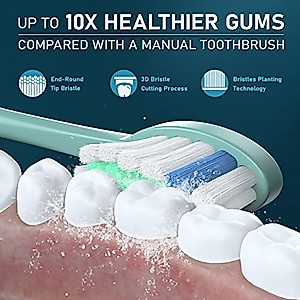 YUNCHI Sonic Electric Toothbrush for Adults & Kids, Y7 Rechargeable Toothbrushes, 10 Dupont Brush Heads, 5 Modes Fast Charge for 30 Days, 40,000 VPM Motor & 2 Mins Timer Tooth Brush, Green