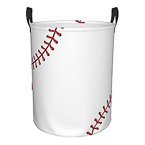 Gbuzozie 38L Round Laundry Hamper Red Stitching Baseball Storage Basket Waterproof Coating White Ball Organizer Bin For Nursery Clothes Toys