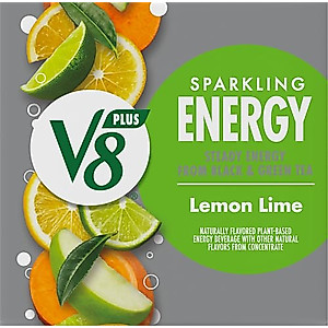 V8 +Energy Sparkling Lemon Lime Juice Energy Drink, 11.5 fl oz Can (4 Pack)