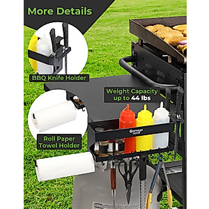 yamagahome Griddle Caddy, Grill Caddy for 28"/36" Blackstone Griddles, BBQ Caddy for Outdoor Grill Storage Organizer with Paper Towel Holder, Tool Holder & 8 J-Hooks, No Drilling, Space Saving