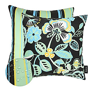 BLACKTHX Pack of 2 Outdoor Pillow Covers, Outdoor Pillow Covers 18x18 Waterproof, Decorative Cushion Cases for Patio Furniture Garden (Black Green, 18 x 18 Inches)