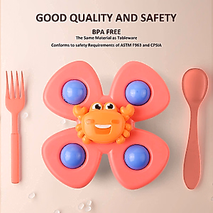 Chylldem Spinning Top Toys with New Upgrade Suction Cup for 6+ Month Boys and Girls, Baby Rattle Toy Set and Gifts for Babies, Crab, Turtle, Dolphin - 3 Count (Pack of 1)