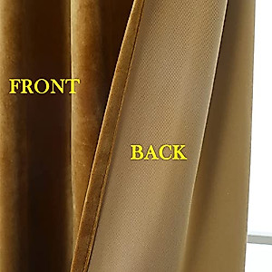 Timeper Velvet Curtains 84 inches - Retro Heavy Gold Blackout Velvet Curtains Drapes with Rod Pocket Back Tab Design Light Blocking Home Decoration for Living Room, Gold Brown, 52Wx 84L, 2 Panels