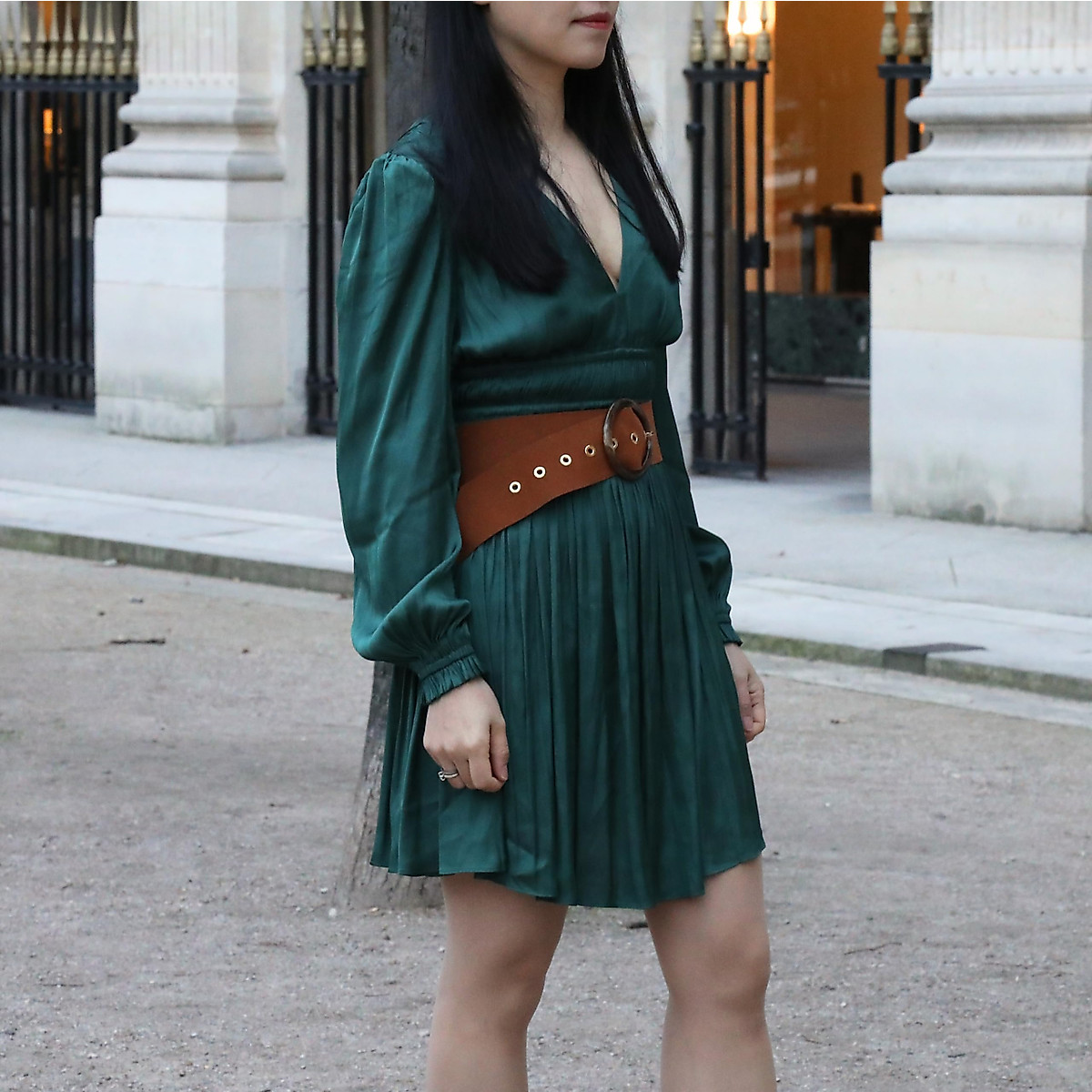 FASHIONGEN - Women's genuine Italian suede leather belt for dress, made in France, ANETTE - Camel, S-M