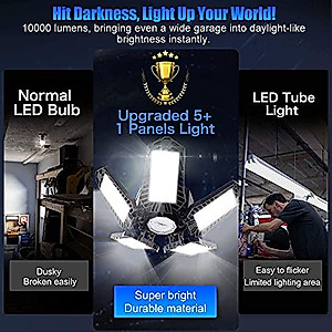JMTGNSEP LED Garage Lights 2 Pack Eqv. 100W Garage Light 10000LM Screw in LED Garage Light 5 Panel Deformable Garage Lighting Fixtures 6500K LED Shop Light Bulb for Garage Workbench Basement Attic
