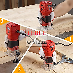 TEENO Wood Router, 650W 110V Compact Router Tools for Woodworking, 32000 RPM Hand Trim Router with 12 Pcs 1/4" Router Bits Set, 6 Variable Speeds, Edge Guide, Roller Guide and Portable Tool Box