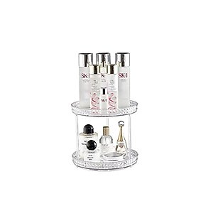 KSDSOAM Makeup Organizer, Rotating Diamond Lazy Susan Cosmetic Storage Organizer, Acrylic Spice Rack for Kitchen Bathroom Dresser (2 Tier)