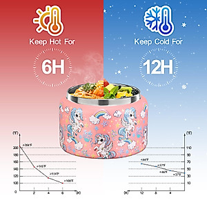 MAISON HUIS 8oz Soup Thermo Wide Mouth Vacuum Insulated Thermo Food Jar, Leak Proof Stainless Steel Food Thermo for Hot&Cold Food Kids Food Lunch Soup Container for School Travel (F-Pink-Rainbow