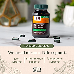 Gaia Herbs Turmeric Supreme Joint Health - Joint Support Supplement - with Quercetin,Black Pepper,Boswellia,Ginger Root,Curcuminoids,&More-120 Liquid Phyto-Capsules(30-Day Supply)