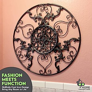 GB Home Metal Wall Décor Living Room Victorian Style Wall Art Décor, Circular Medallion Design, 24 X 24 Inches - Black