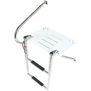 YaeMarine 2 Steps Boat Out-Board Swim Ladder, Under Platform Boat Ladder, Telescoping Boat Ladder, Fiberglass Platform Folding Stainless Ladder