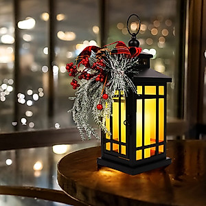 Christmas Candle Lantern14 Inch, Garden Flashing Candle Light, Decorative Hanging Lantern for Indoor Home Tables and Fireplaces Outdoor Patios, with Holiday Retro Decorative Ornaments