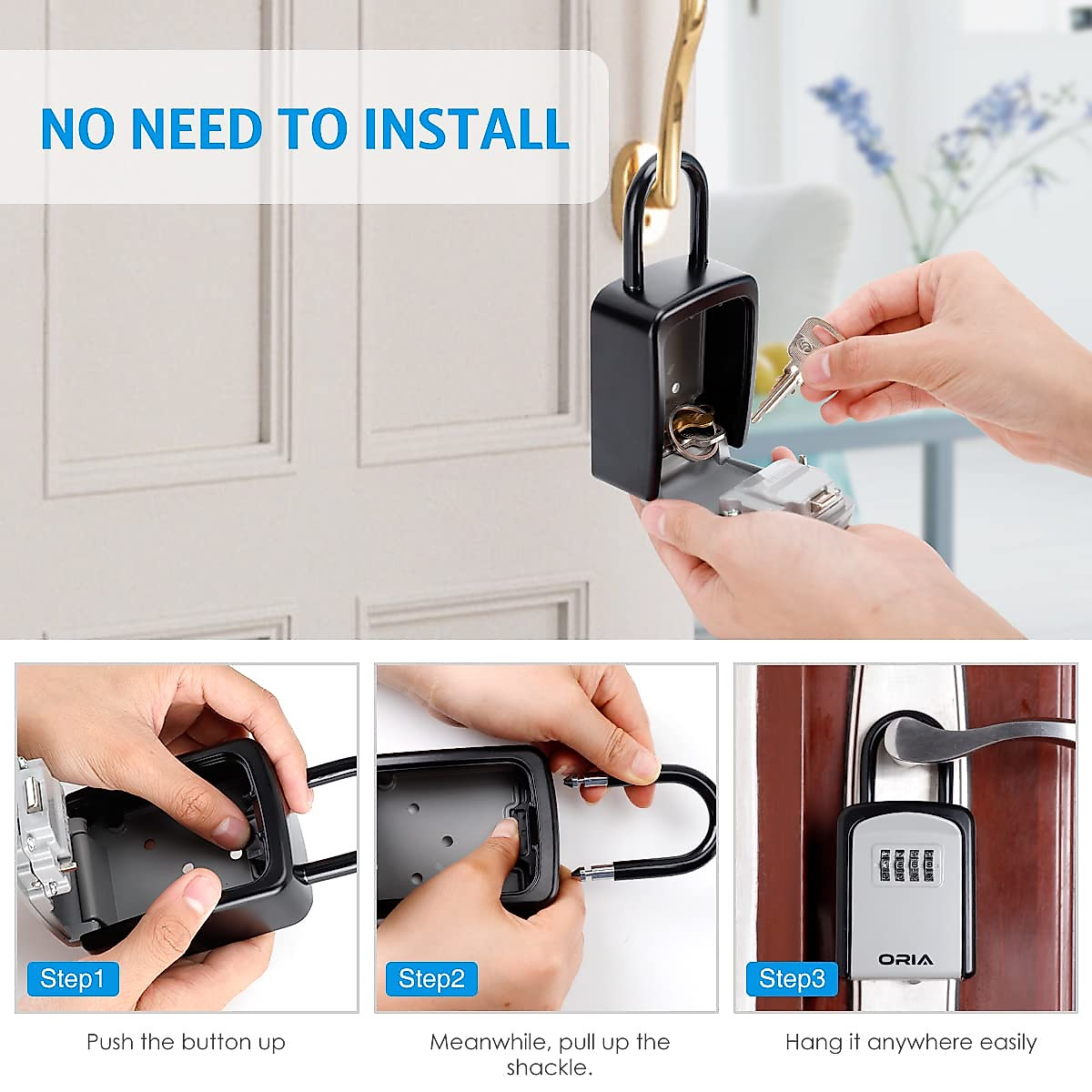 Key Lock Box, Upgraded Lockbox for Keys Outdoor, Key Safe Box, Weatherproof 4 Digit Combination Key Storage Lock Box, 5 Keys Capacity Lockbox with Removable Shackle for Indoor Outdoor, 3.66inch