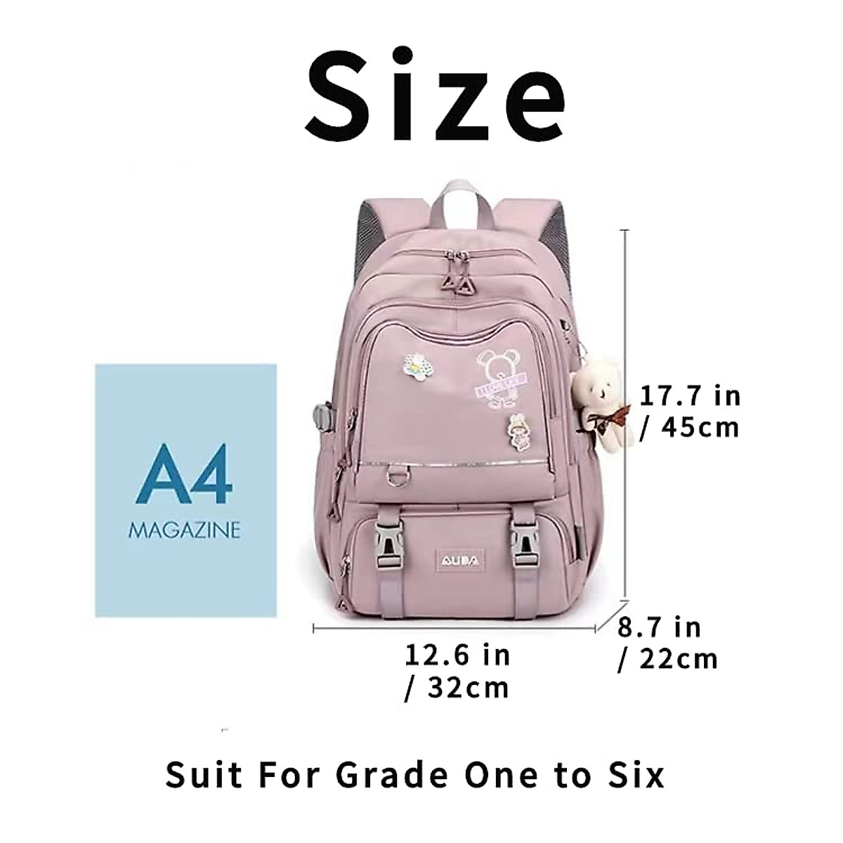 AONUOWE Kawaii Backpack for Girls and Boys Aesthetic Back to School Lovely Accessories Cute Bag in 5 Colors (Purple)